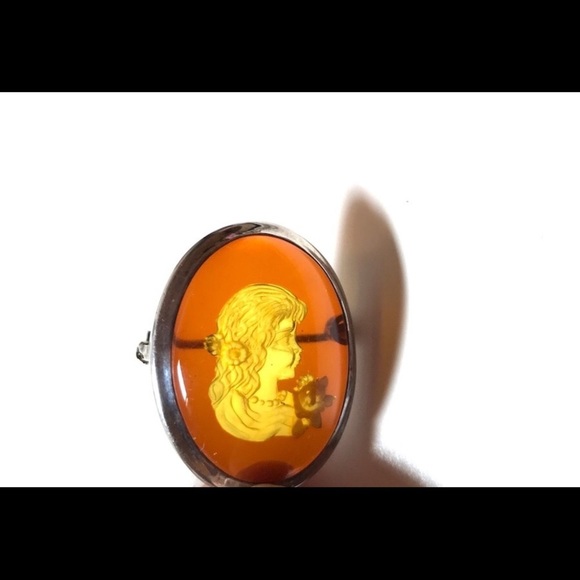 Jewelry | Vintage Bakelite Reverse Carved Silver Cameo | Poshmark